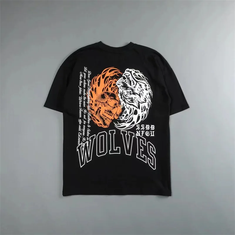 Wolves-Skull-Print-240G-100-Cotton-Mens-T-Shirt-Hip-Hop-Style-Man-Short ...