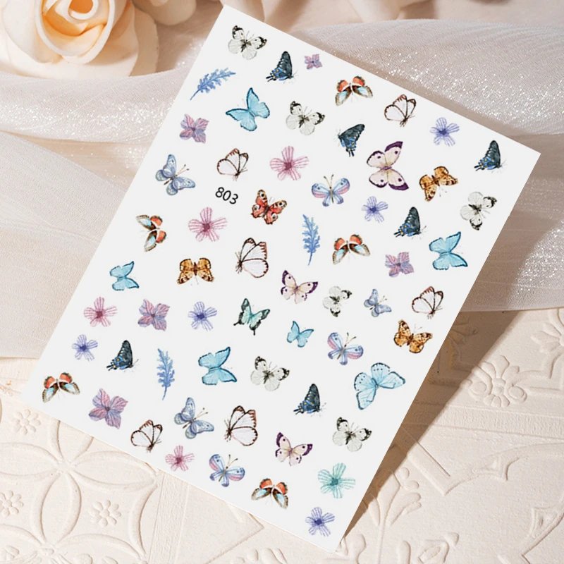 1 Uds 3D Color mariposa Nail Art pegatina decoración de uñas simulación girasol Rosa Nail Art ...