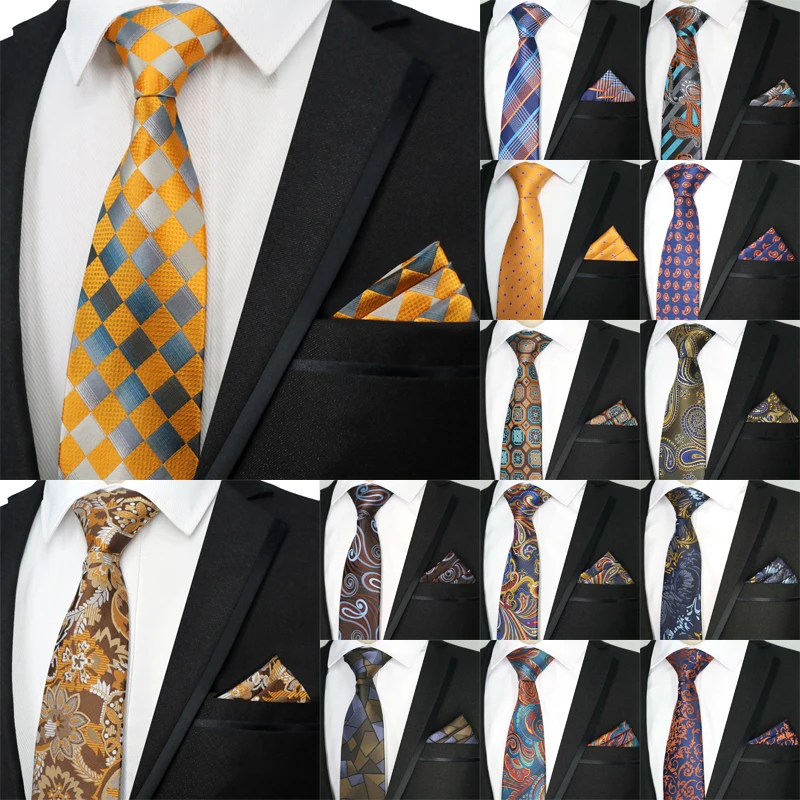 Newest Tie Set 8CM Mens Brown Orange Color Necktie Hanky Neck Ties Sets ...