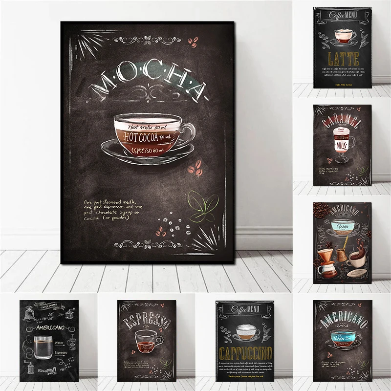 Póster Retro de capuchino Espresso Latte, cuadros de pared de café ...