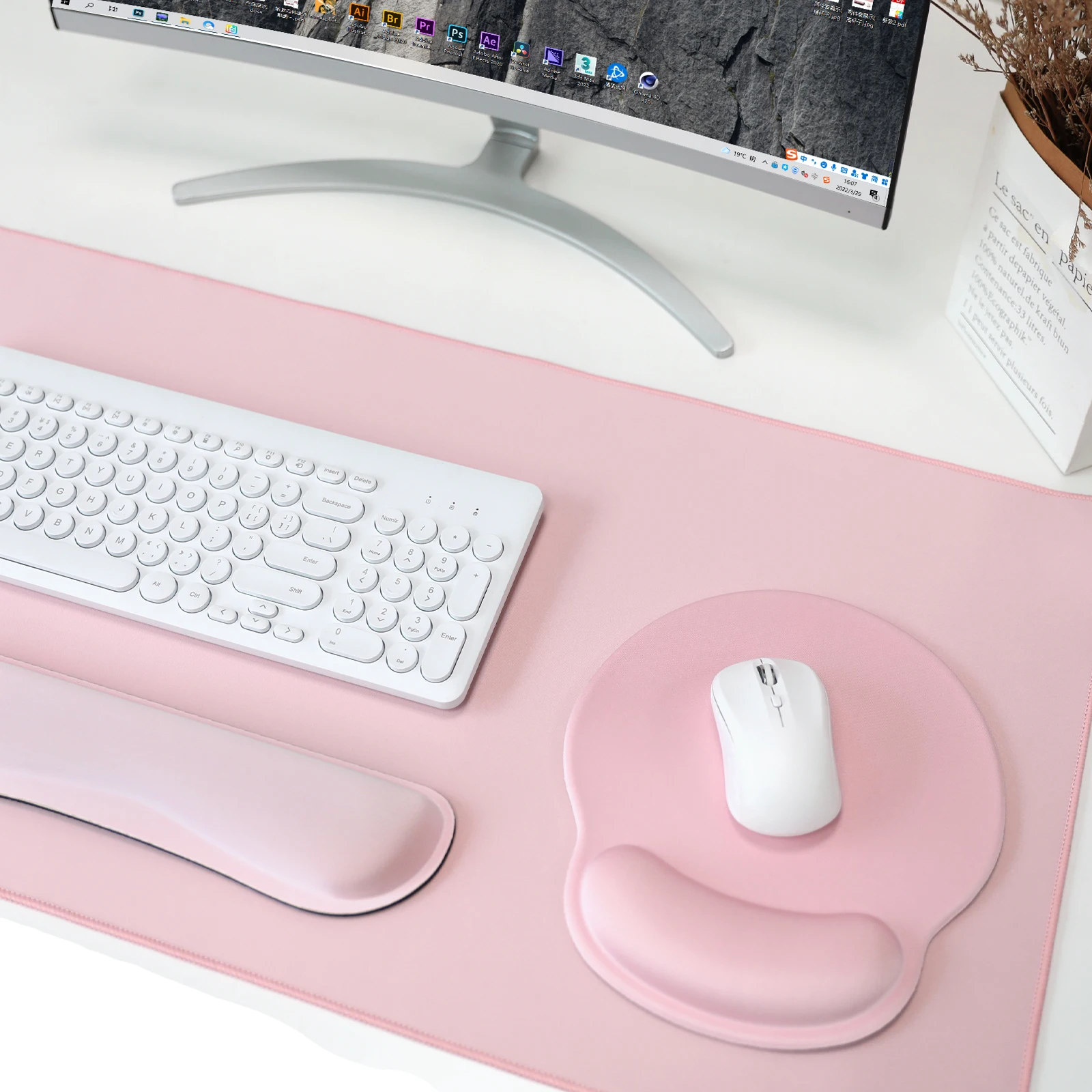 3 in 1 Full Desk Mouse Pad and Keyboard Wrist Rest Set Extended Gaming ...
