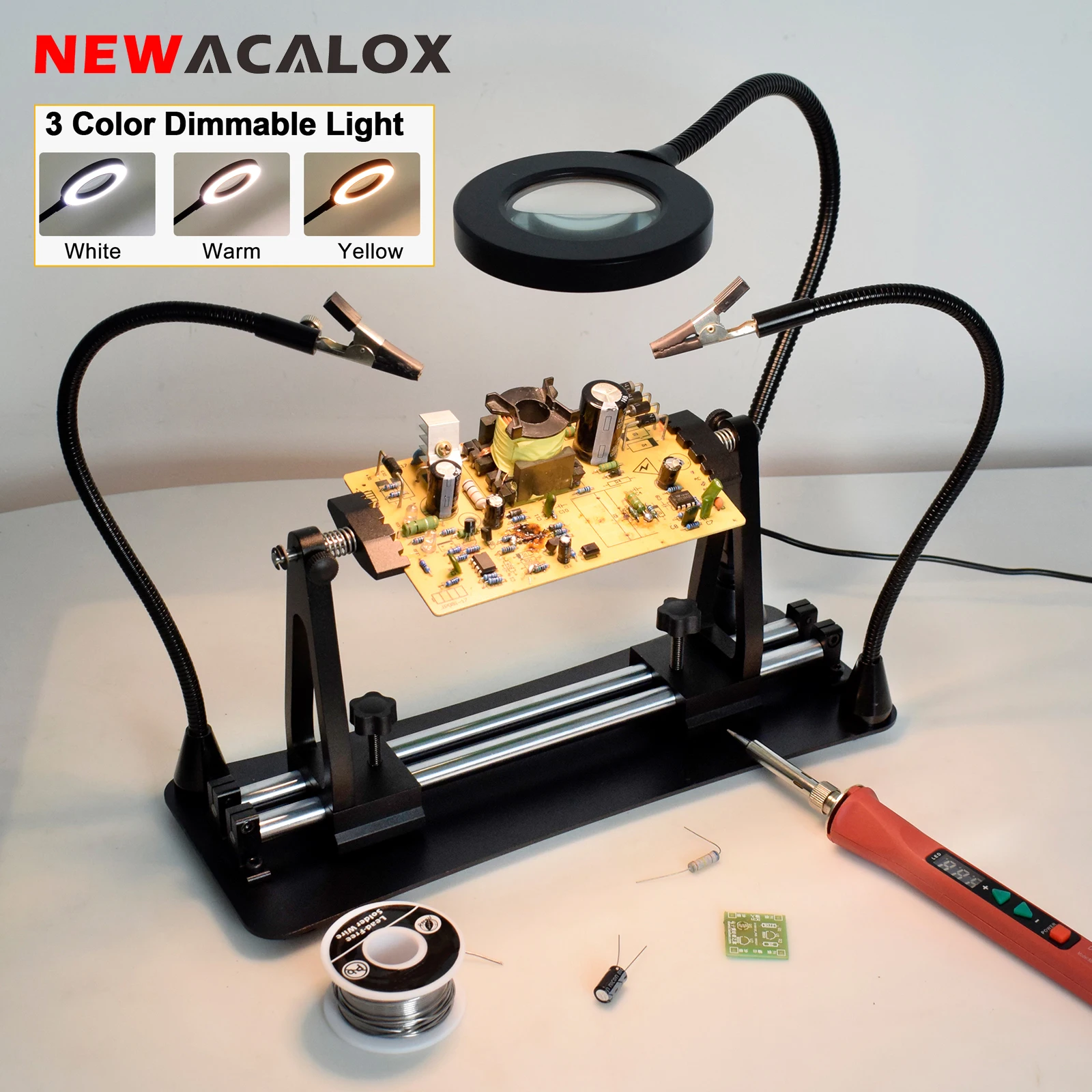 NEWACALOX-360-Flipping-PCB-Clip-Soldering-Third-Hand-with-3X-LED ...