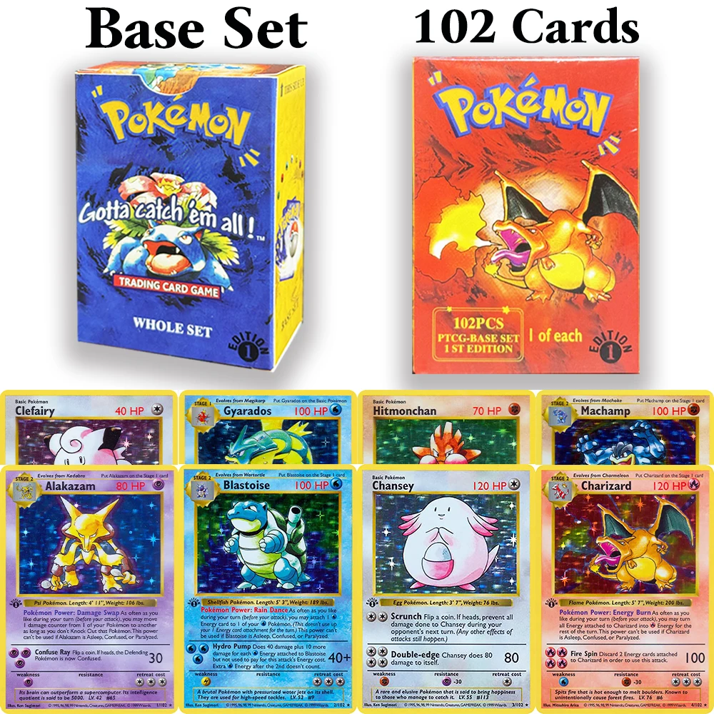 PKM-Basis-Set (BS) 102-Karten, 1. Auflage, komplettes Set TCG Alakazam ...