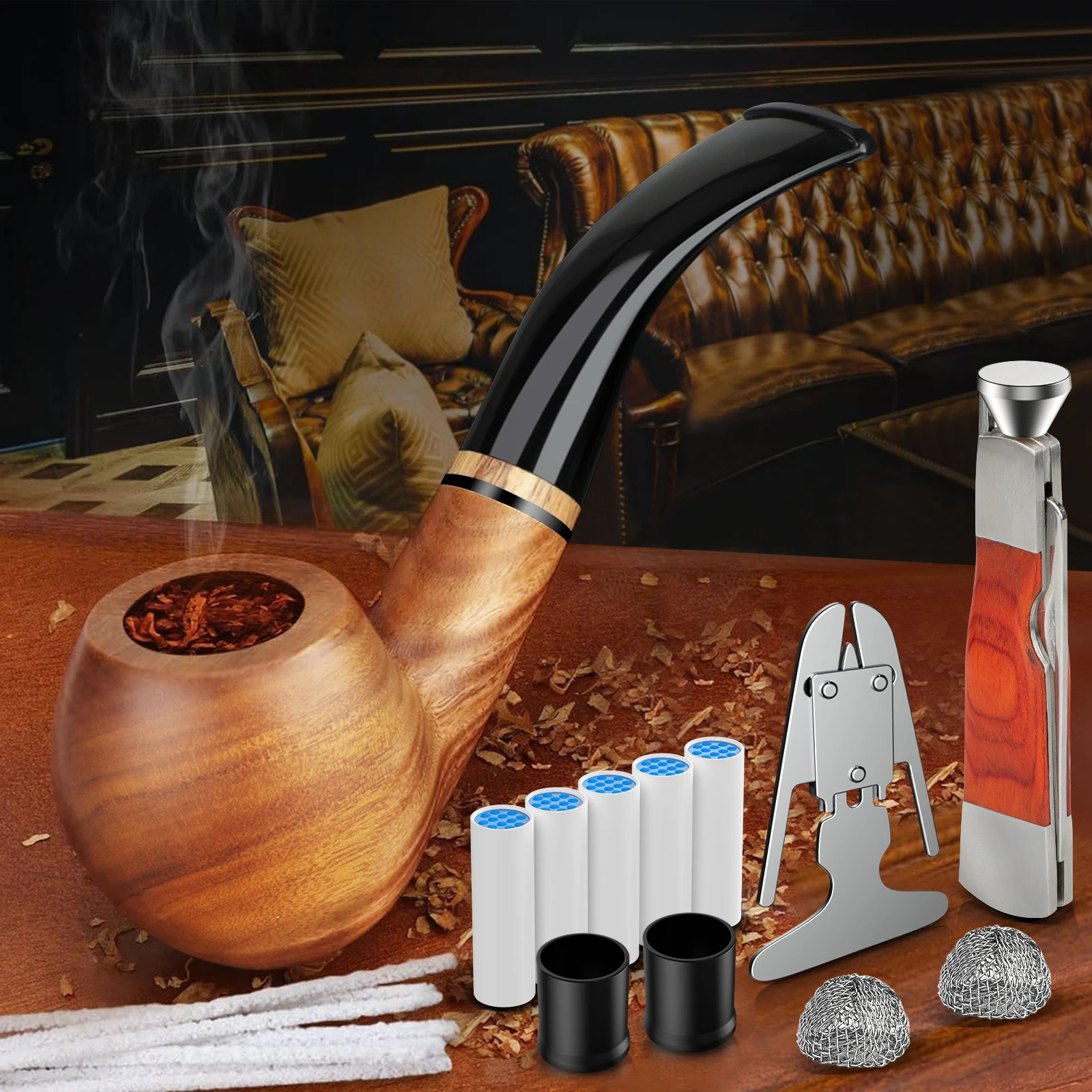 Scotte-Tobacco-Pipe-Set-Handmade-Wooden-Smoking-Pipe-with-Accessories ...
