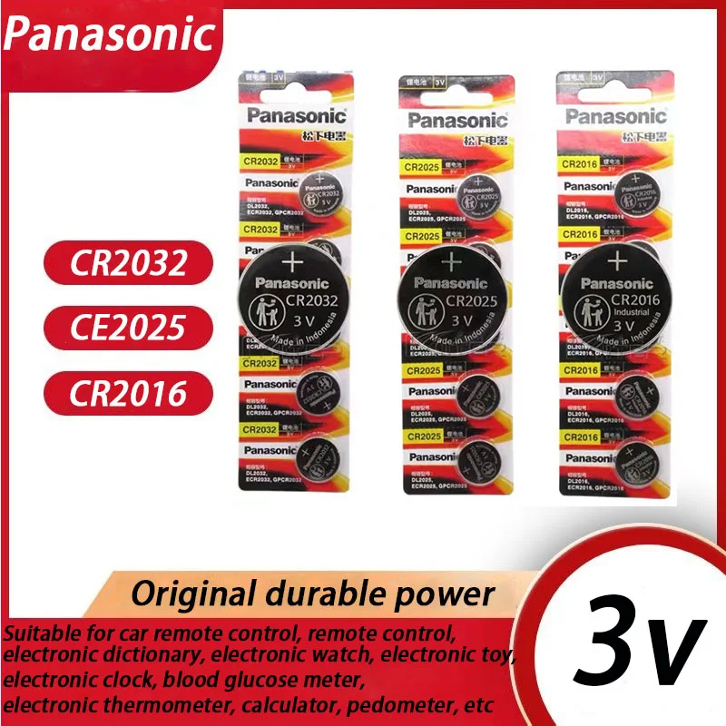 5PCS Panasonic CR2032 CE2025 CR2016 CR1632 CR1620 CR1616 CR1220 3V Alkaline Batteries For ...
