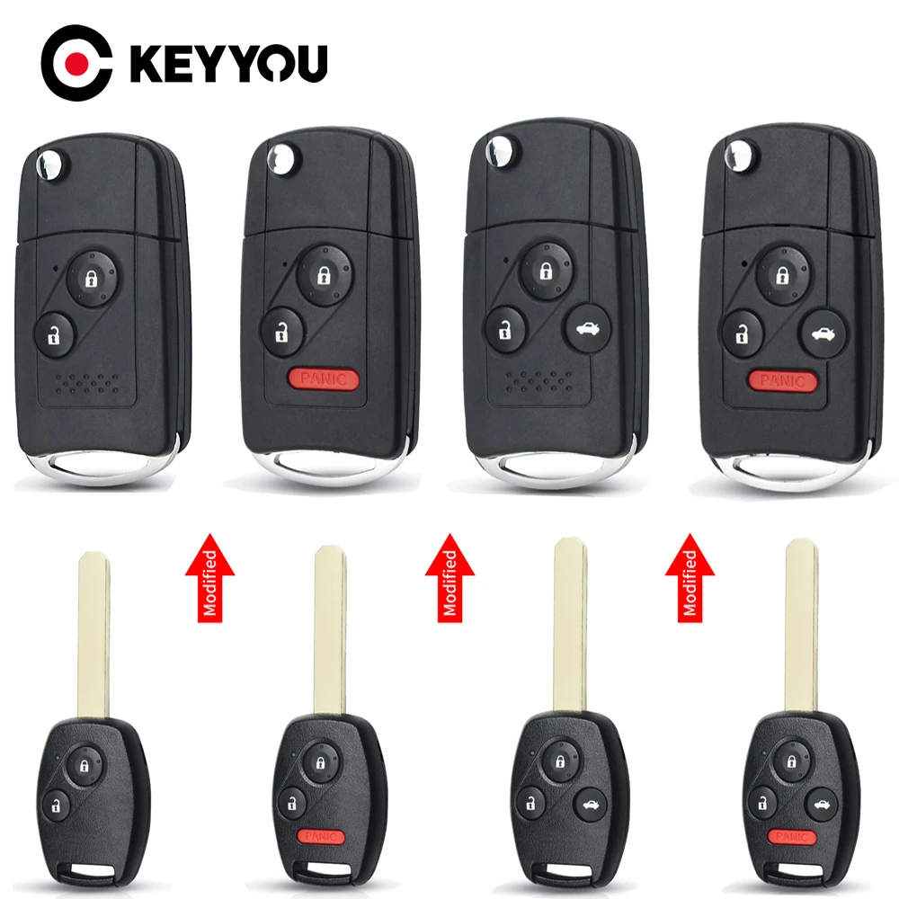Keyyou 2/3/4 Buttons Modified Filp Remote Key Shell Fob Case For Honda Fit Crv Civic Insight ...