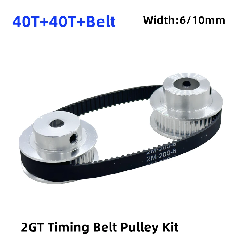 2GT 2M 40Teeth GT2 40T Timing Belt Pulley Set Bore 5~12mm Belt Width 6 ...