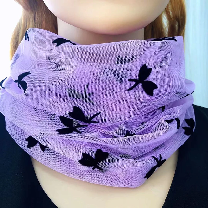 Fashion Flowers Print Flocking Mesh Women's Silk Scarf Summer Lace Long ...