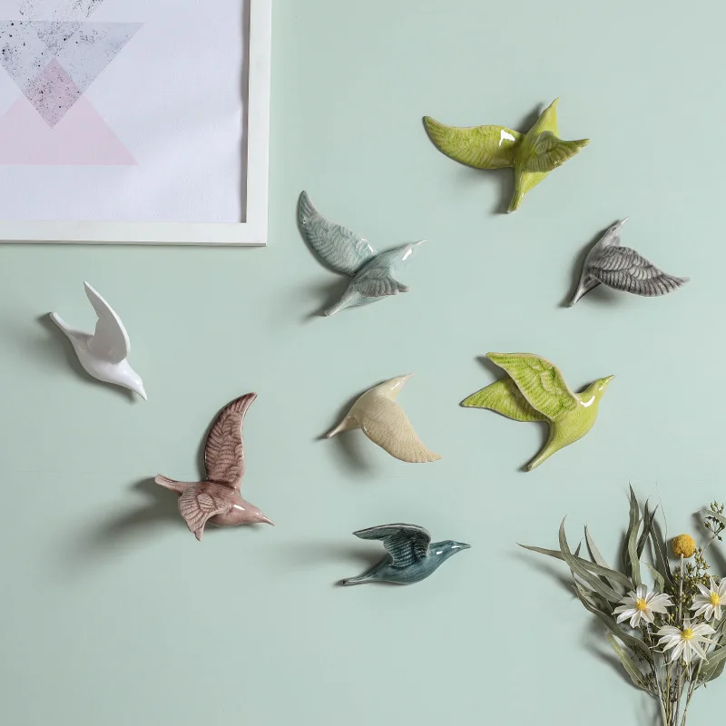 3D Ceramic Bird Swallows Creative Wall Hanging Sticker Nordic Home ...