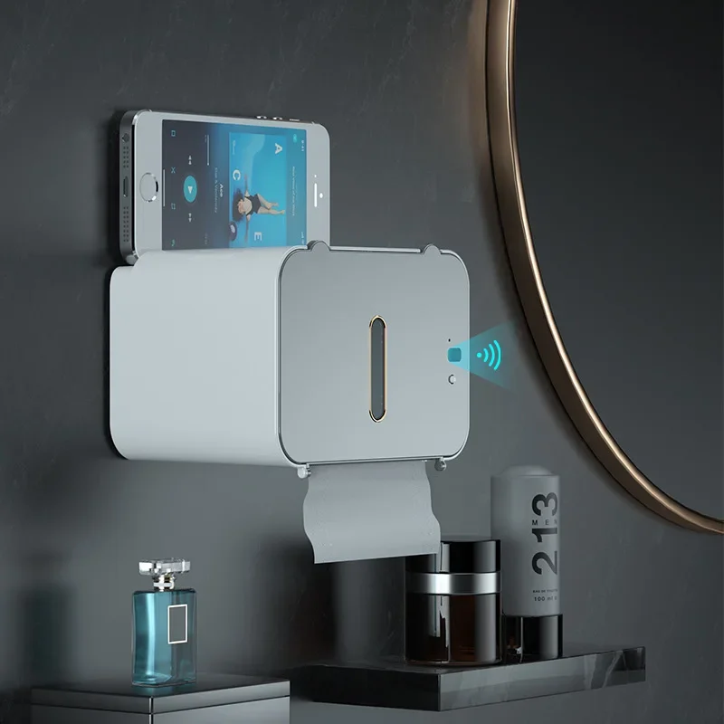 2024 Wall-mounted Smart Toilet Paper Holder Punch-free Bathroom Tissue Box Automatic Toilet ...
