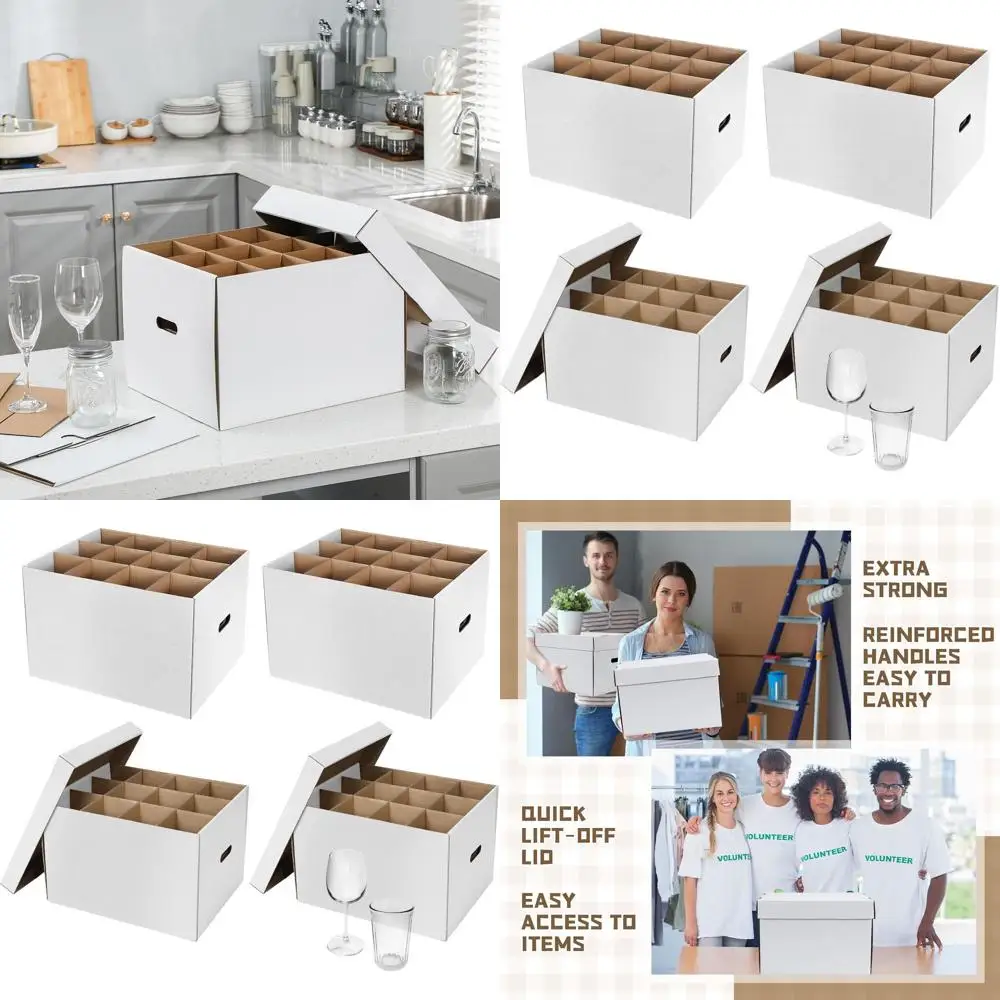 Set of 4 White Kitchen Moving Boxes with Lids and Handles for Safe ...