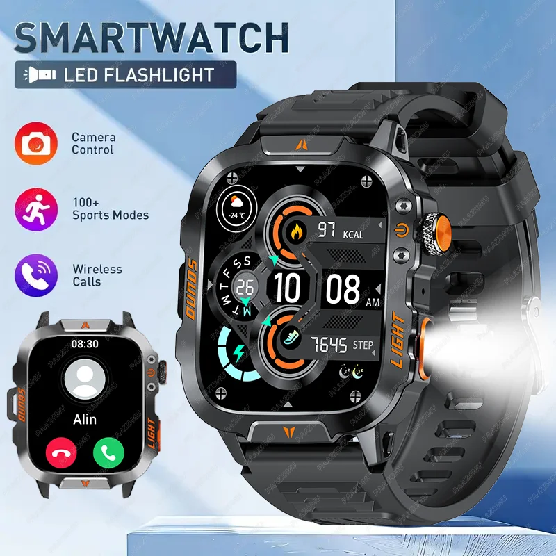 New Durable Military Outdoor Men's Fitness SmartWatch BluetoothCall LED ...