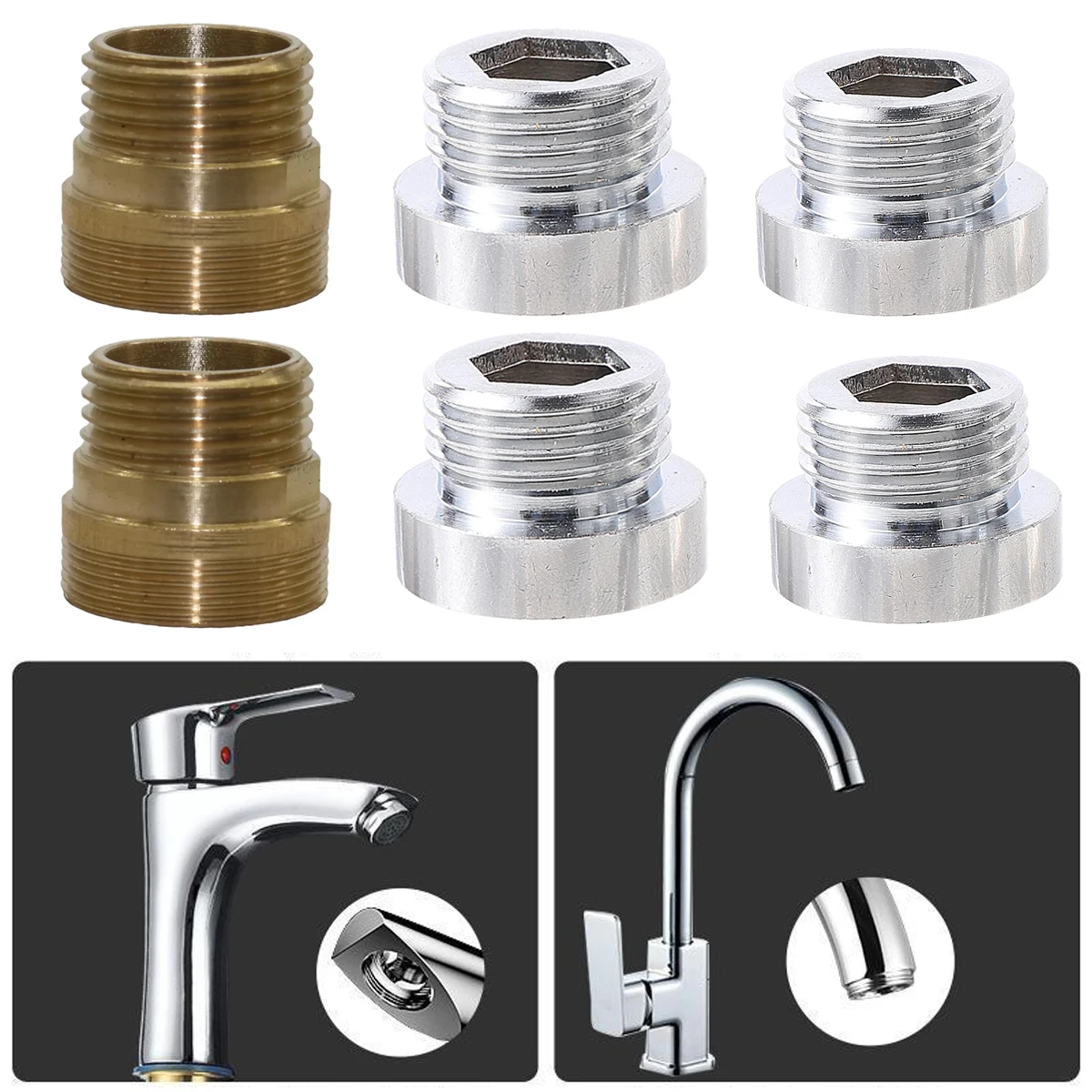 1/2" Male Thread Copper Faucet Adapters M22 M24 Fine Female Thread ...