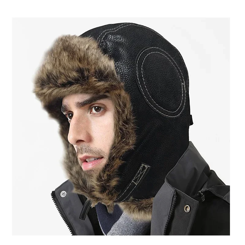 Men-Bomber-Hats-Winter-Leather-With-Earflap-Warm-Ushanka-Windproof ...