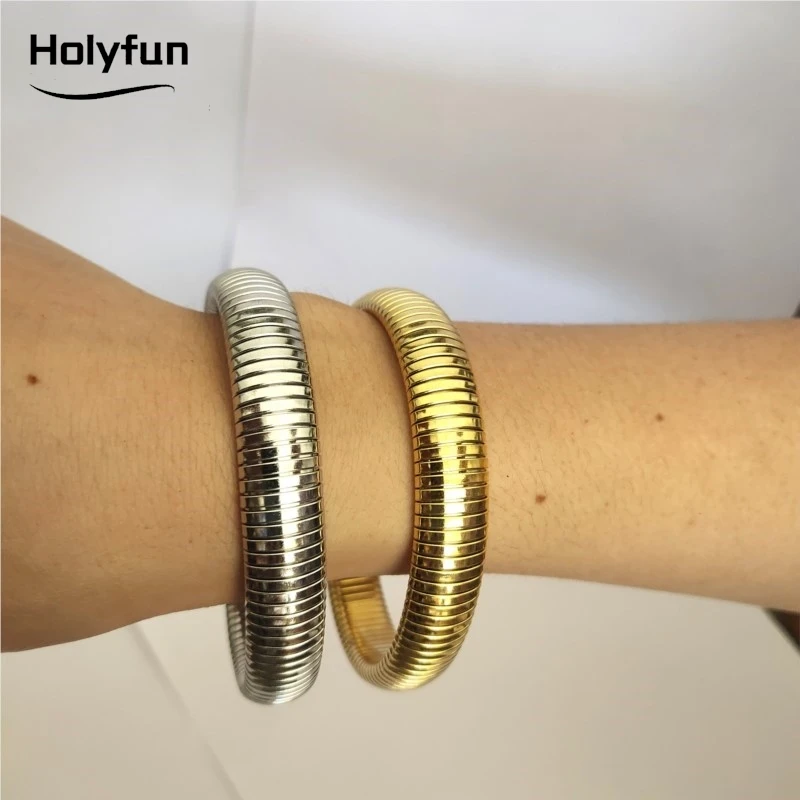 Holyfun-18k-Gold-Plated-Titanium-Steel-Bracelet-Vintage-Elastic-Gypsy ...