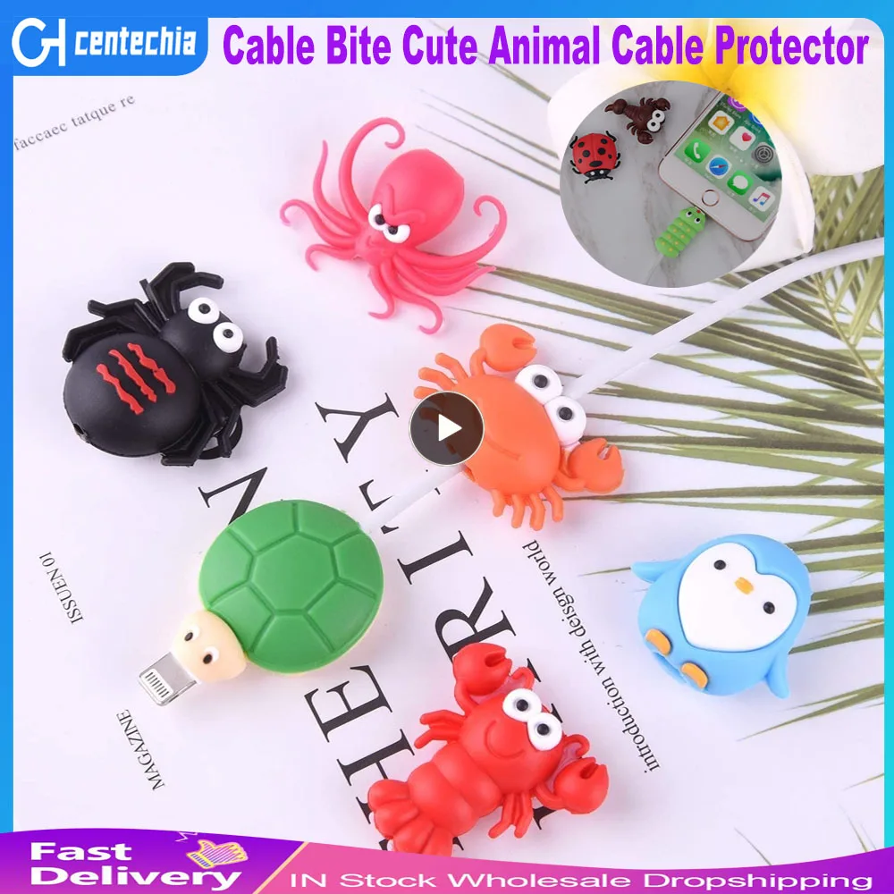 Mordedura-de-Cable-de-Animal-lindo-Protector-de-Cable-USB-organizador ...