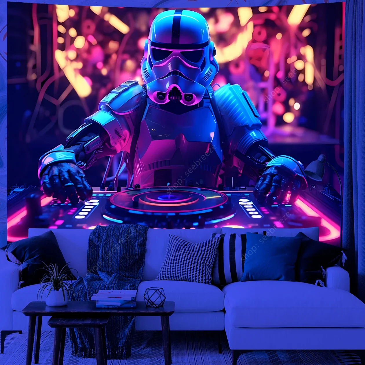 Hippie-Cartoon-Character-UV-Reactive-Tapestry-DJ-Music-Animal-Wall ...