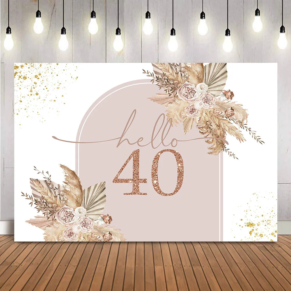 Hello-40th-Birthday-Backdrop-Pampas-Grass-Happy-Birthday-Theme-Party ...