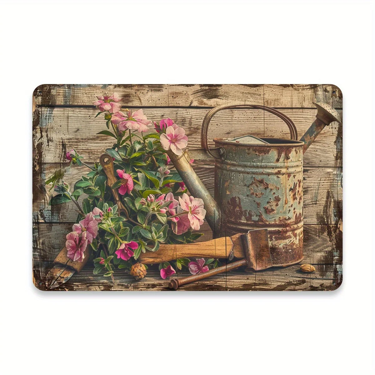 Regadera de jardín Vintage y flores, arte de pared de Metal, letrero de ...