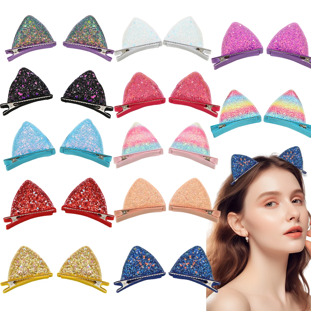 2pcs Glitter Cat Ears Hair Clips for Girls Birthday Cat Themed Hair ...
