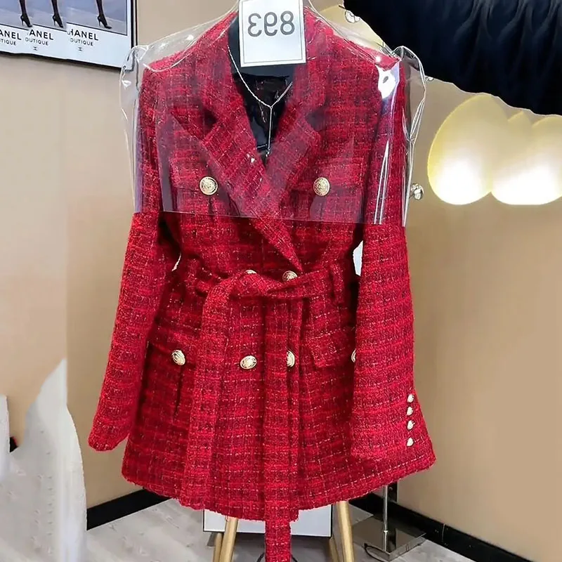 New Female Tweed Outerwear Spring Autumn Senior Sense Red Suit Jacket ...