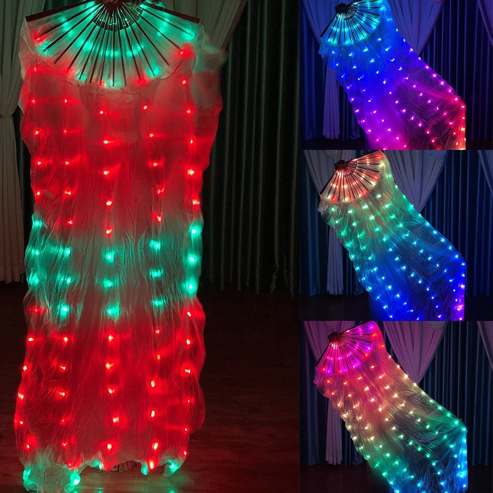 100-Silk-LED-Rainbow-Long-Fans-RGB-Colorful-Belly-Dance-Veil ...