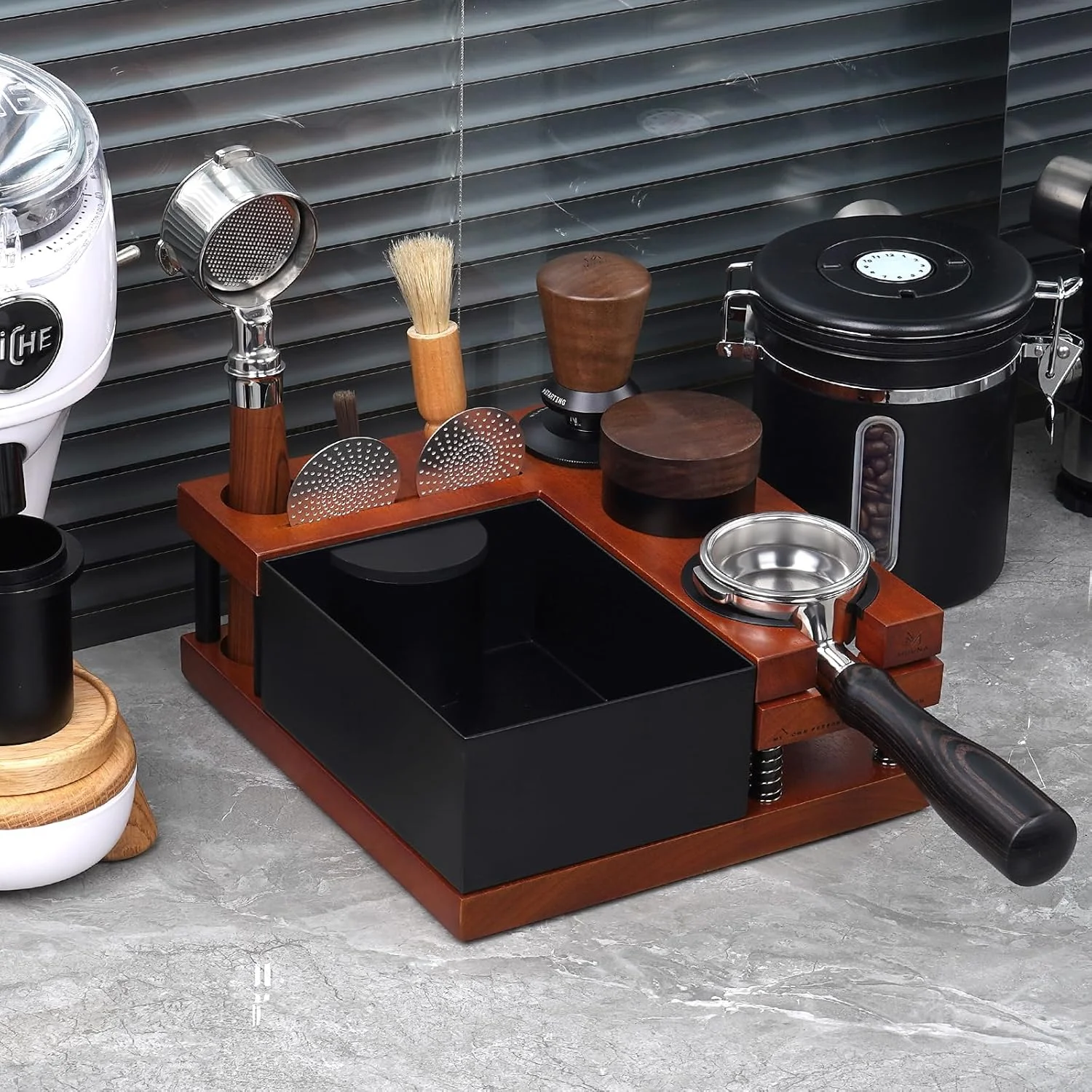 Espresso Knock Box, Tamping Station,Spring-loaded Portafilter Holder ...