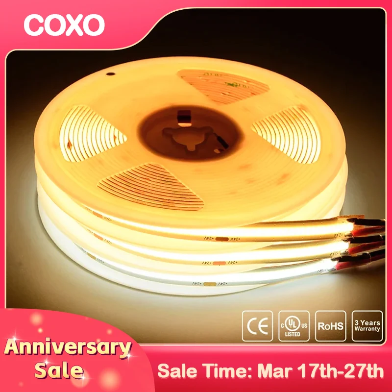 COB LED Strip Lights UL Listed 320 480 LEDs/m 16.4ft High Density ...