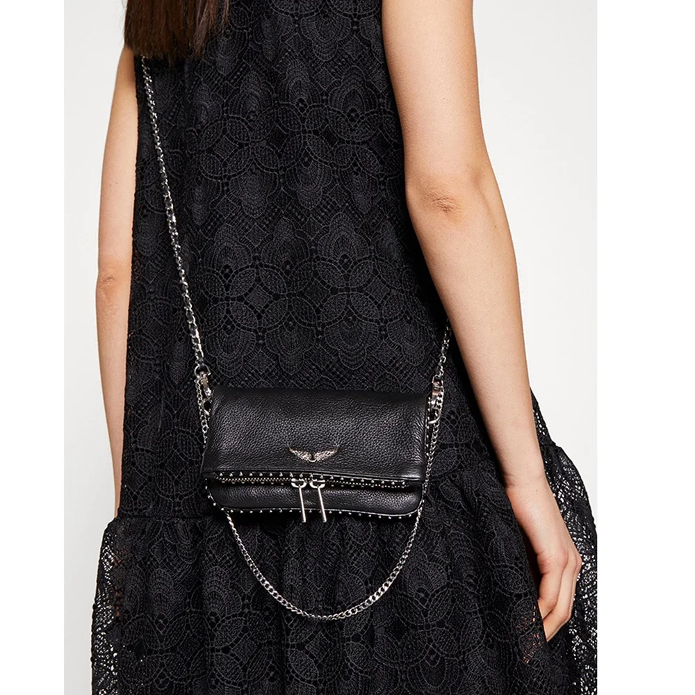 Zadig Tas Designer Merk Vrouwen Vleugels Klassieke Tassen Vintage Zwarte Vleugel Rocky Studded ...