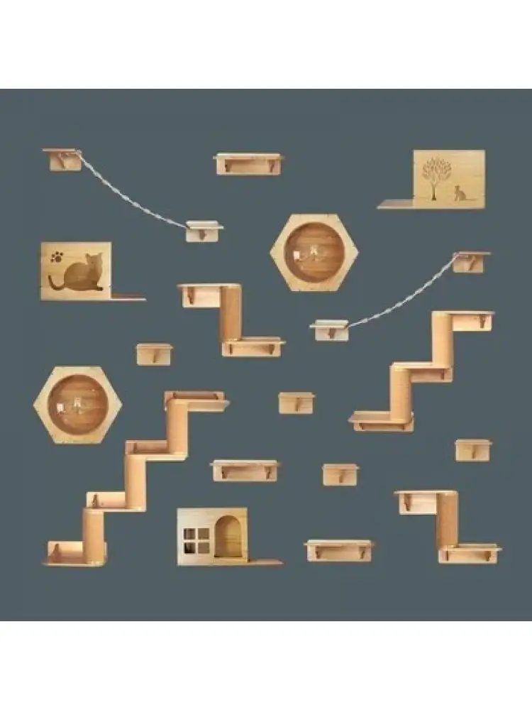 Wall-Mounted-Climbing-Frame-for-Pet-Cat-Tree-House-Wooden-jumping ...