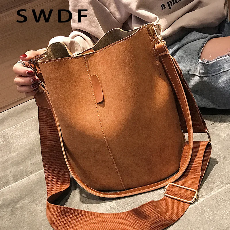 Messenger-Bag-Women-Bucket-Shoulder-Bag-Large-Capacity-Vintage-Matte-PU ...