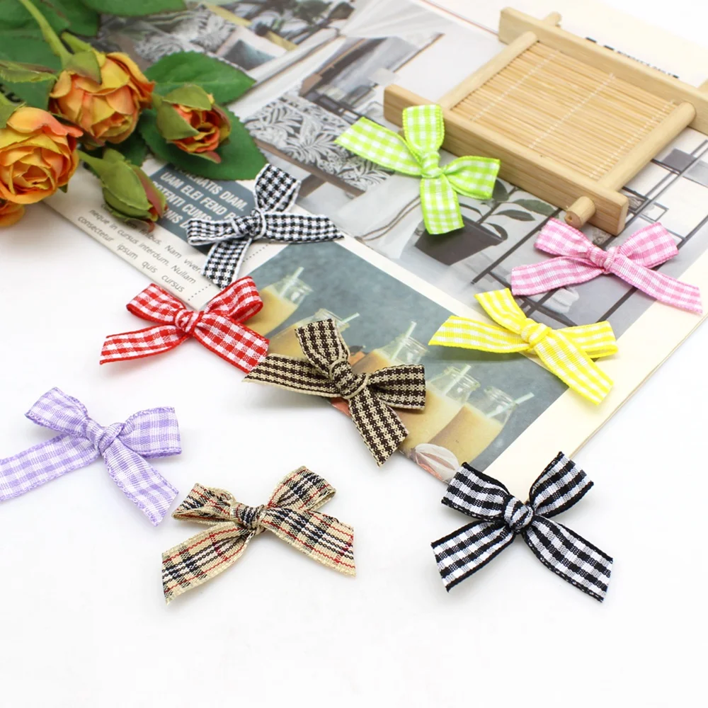 50-or-100pcs-Scottish-checker-Ribbon-Bows-Tie-Small-Bows-for-Crafts ...