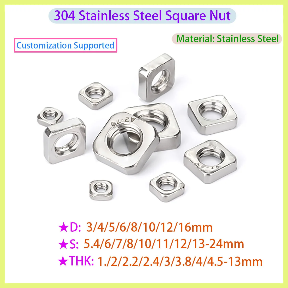 304 A2-70 Stainless Steel Metric Thread Thin Square Square Square Nut ...