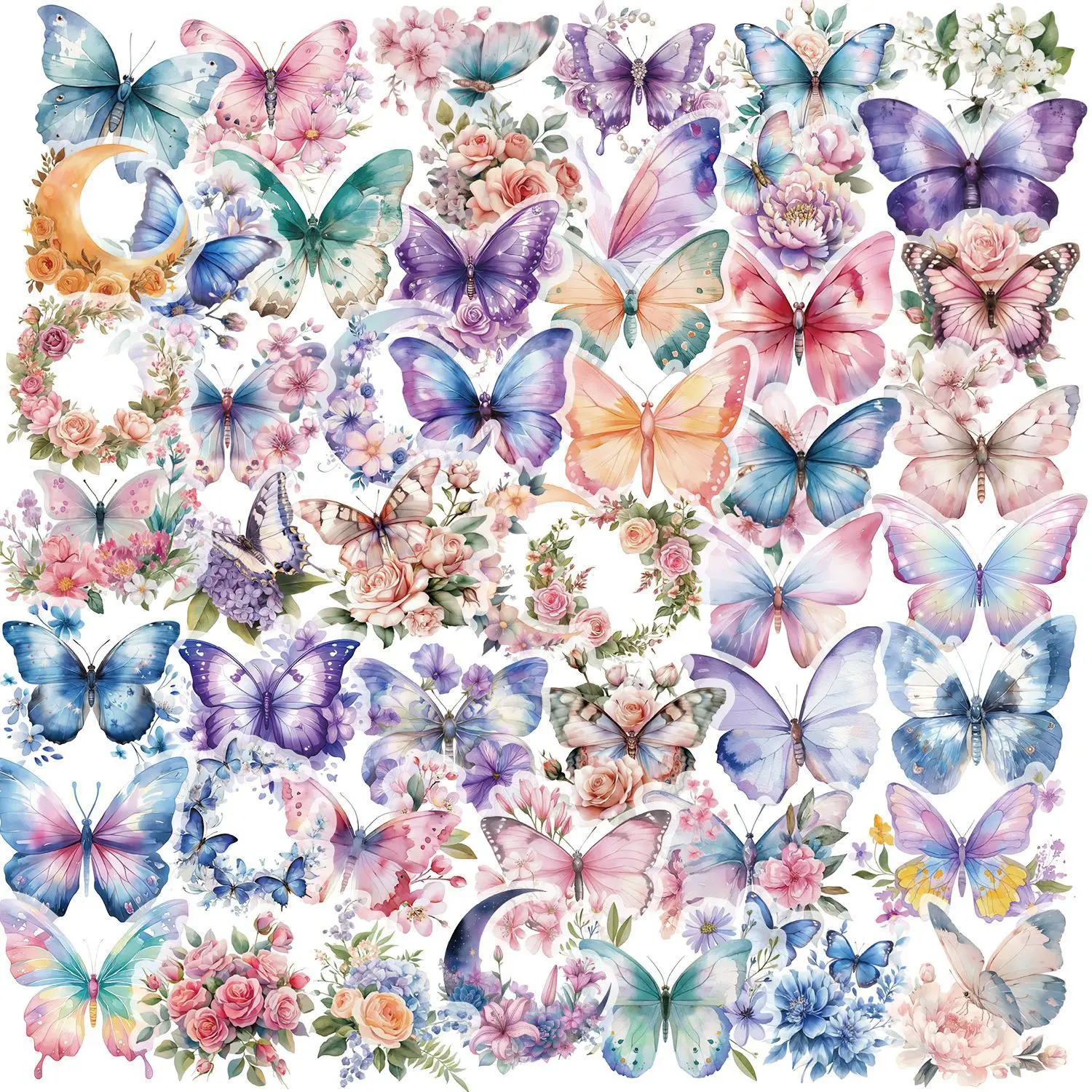 50Pcs Butterfly Stickers Pack Waterproof Transparent Self-Adhesive ...