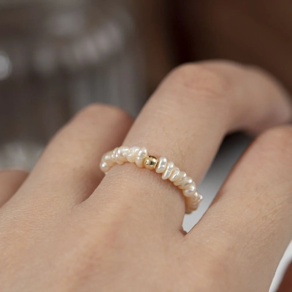 Vlen-Anillo de perlas naturales para mujer, delicado, plano, Mini perla ...