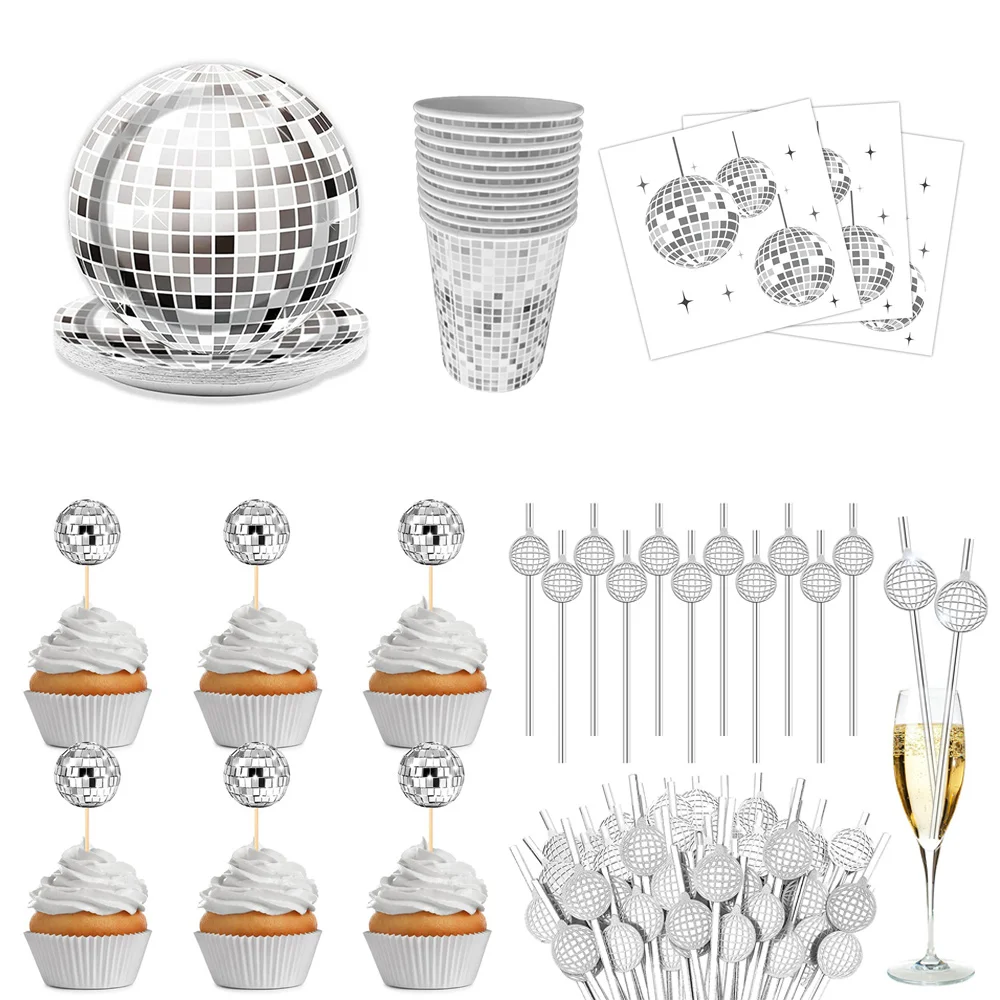 Disco-Party-Decorations-70s-80s-Silver-Disco-Party-Tableware-Disco-Ball ...
