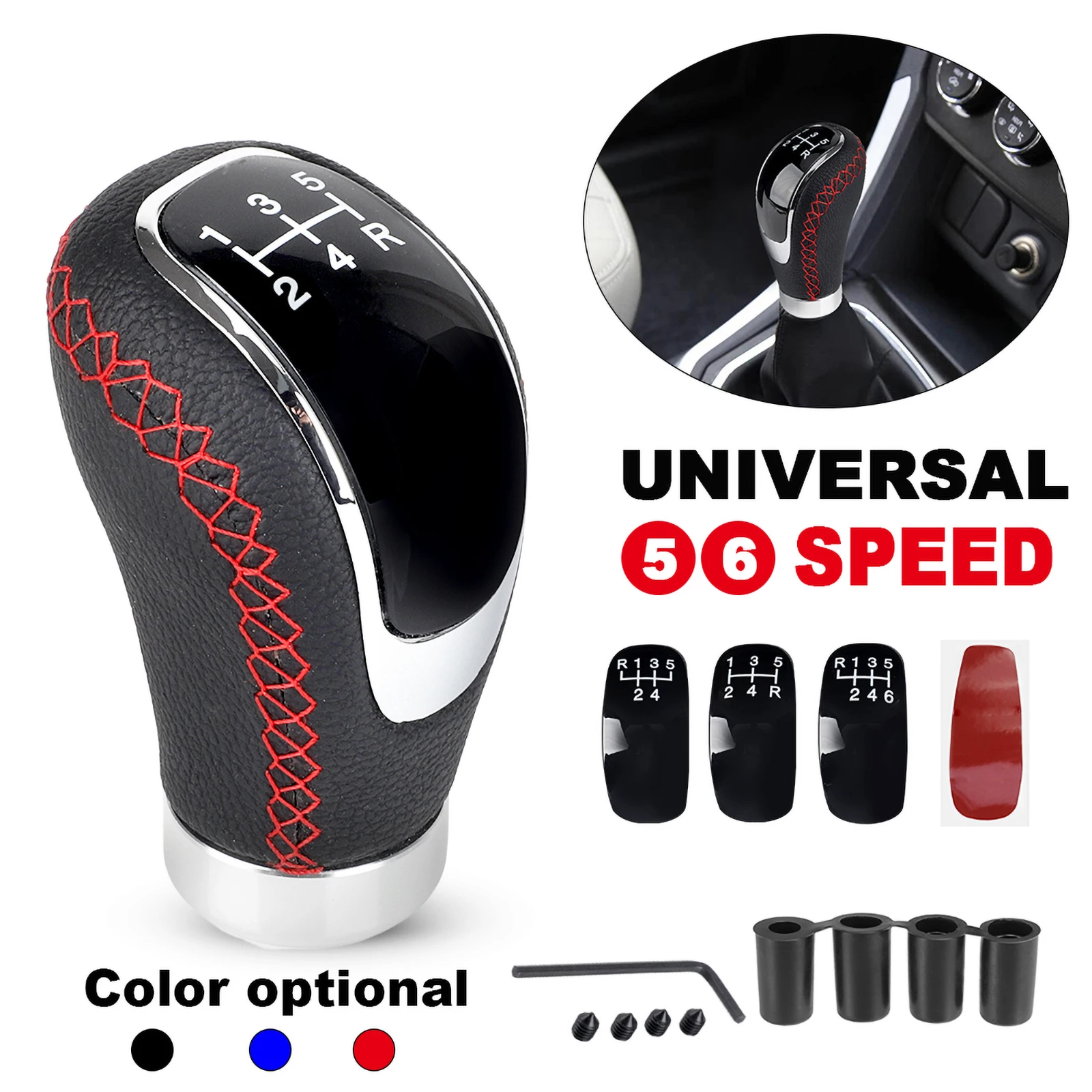 5-6-Speed-Universal-Gear-Shift-Knob-R-PU-Leather-Manual-Car-Gear-Stick ...