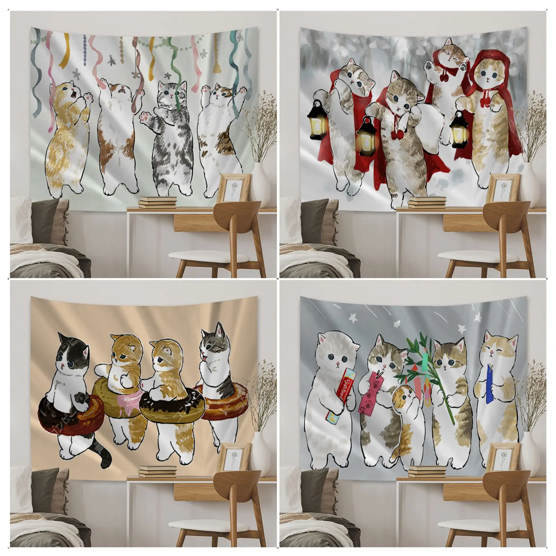 Cute-Cartoon-Cat-Cartoon-Tapestry-Bohemian-Wall-Tapestries-Mandala ...