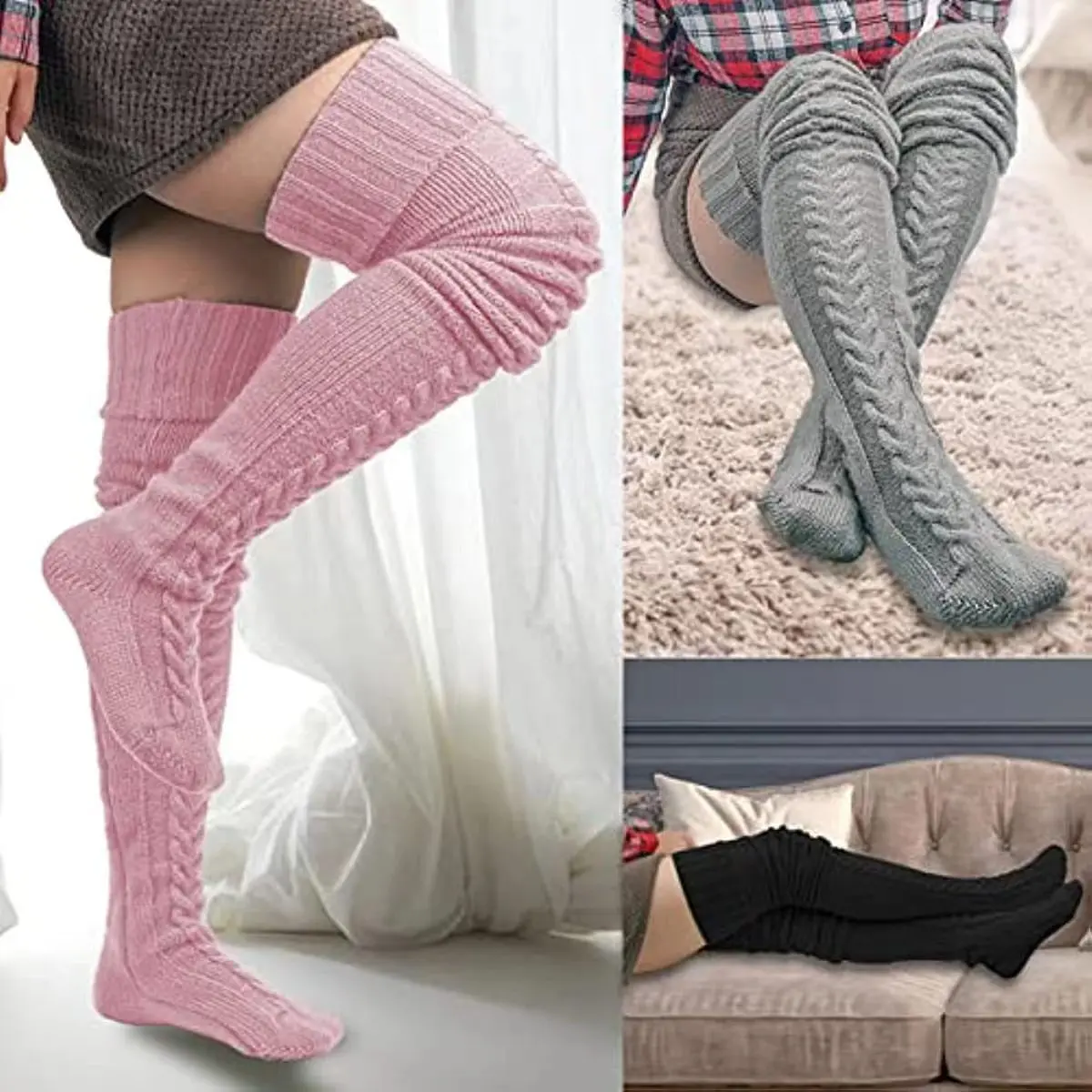 1 PAIRS Winter Knitted Socks Women Female Warm Over-knee Stockings ...
