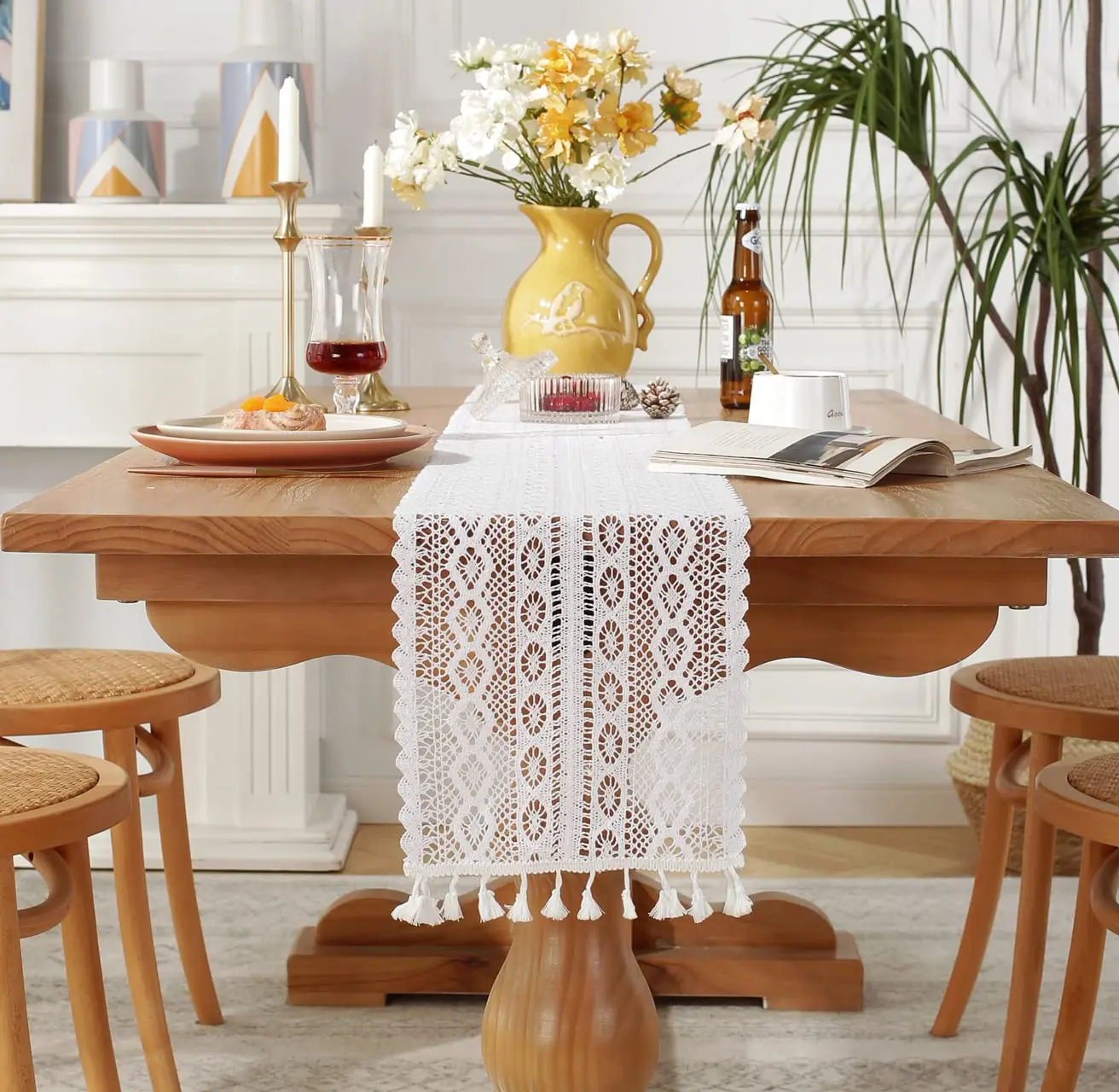 Boho-Table-Runner-White-Vintage-Farmhouse-Macrame-Table-Runner-for ...