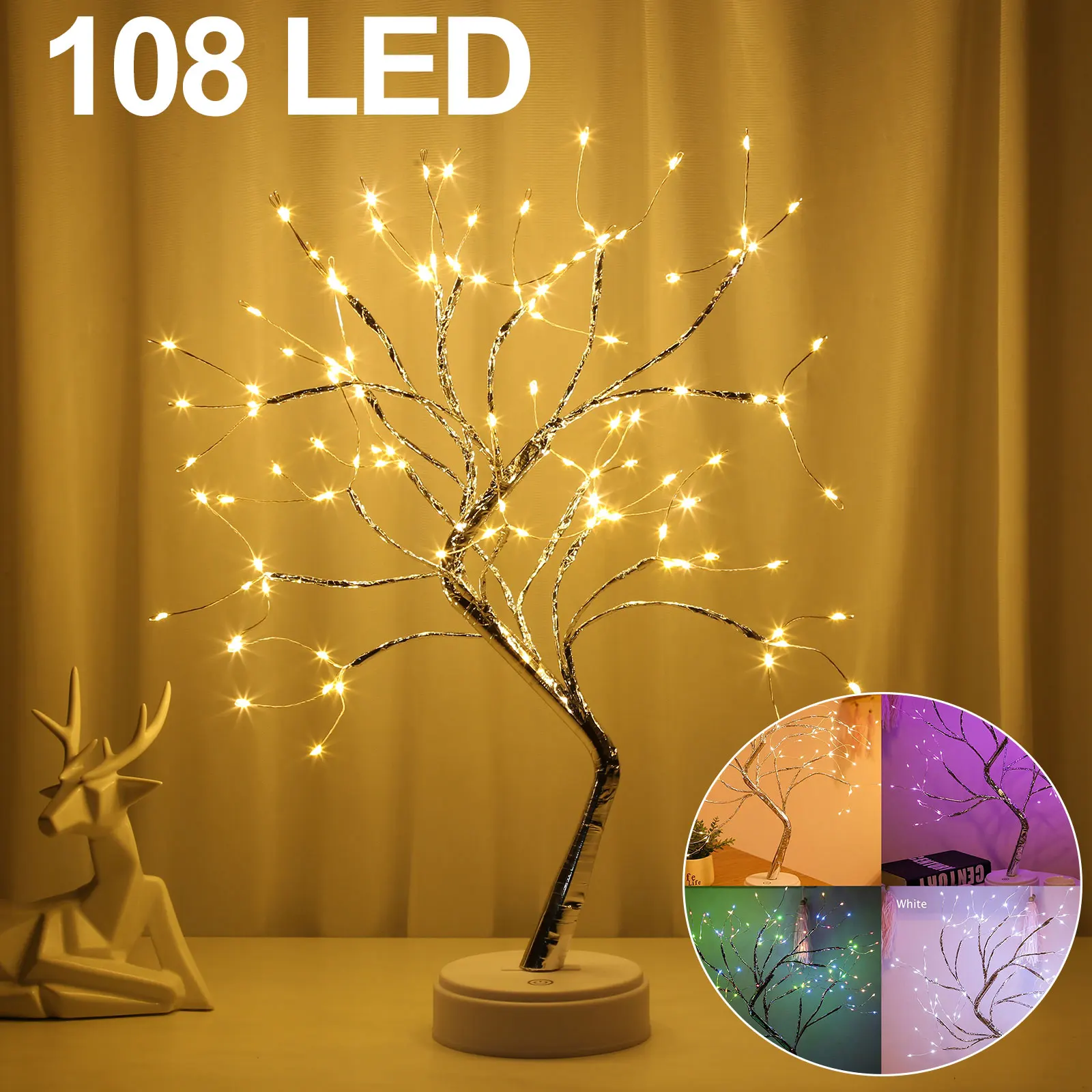108-LED-Night-Light-Tabletop-Bonsai-Tree-Light-Lamp-Touch-Switch-Copper ...