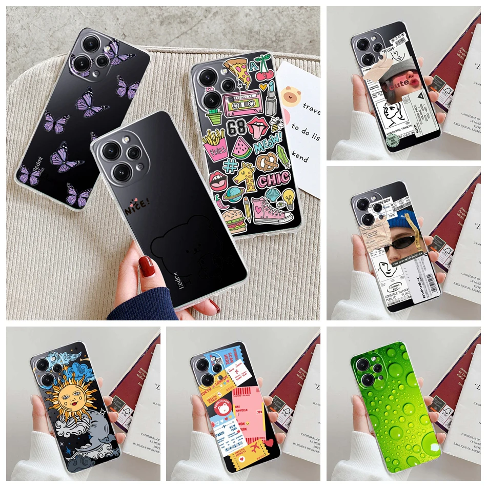 For-Xiaomi-Redmi-12-Case-Cute-Bear-Butterfly-Painted-Back-Cover-Clear ...