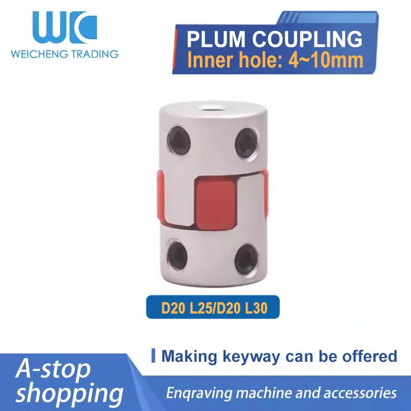 1PC D20 L25 Plum Coupling 2 Jaw Bore 3/4/5/6/6.35/8/10 Large Torque ...