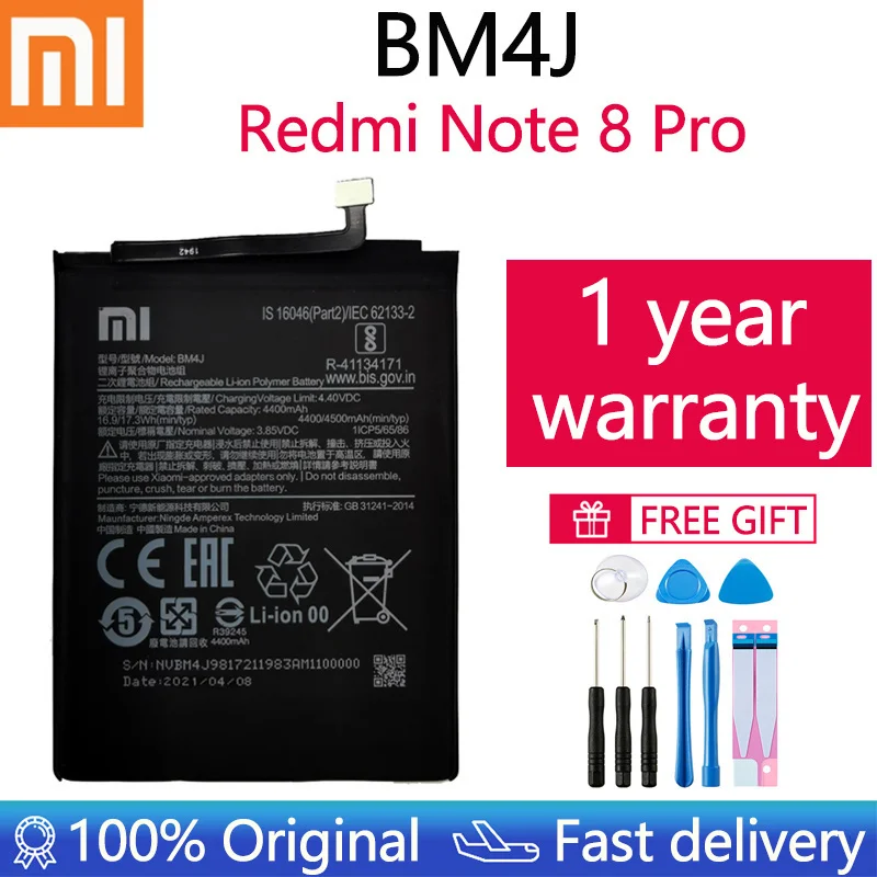 100% Orginal Xiao mi BM4J 4500mAh Battery For Xiaomi Redmi Note 8 Pro ...