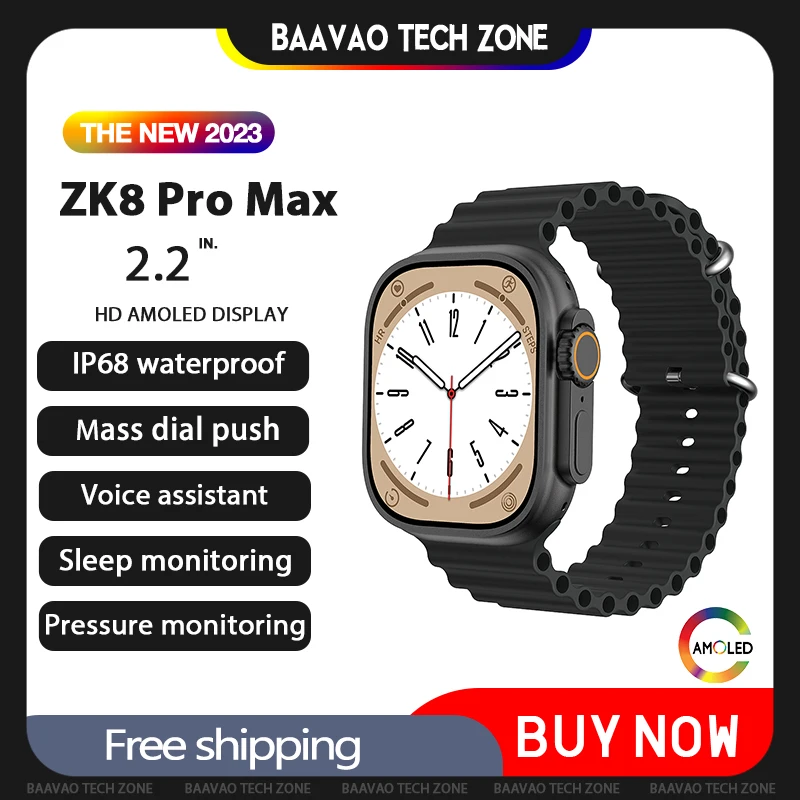 2023Novo Zk8 Pro Max Smartwatch 2.2 ''Amoled Screen Chamada Bluetooth ...