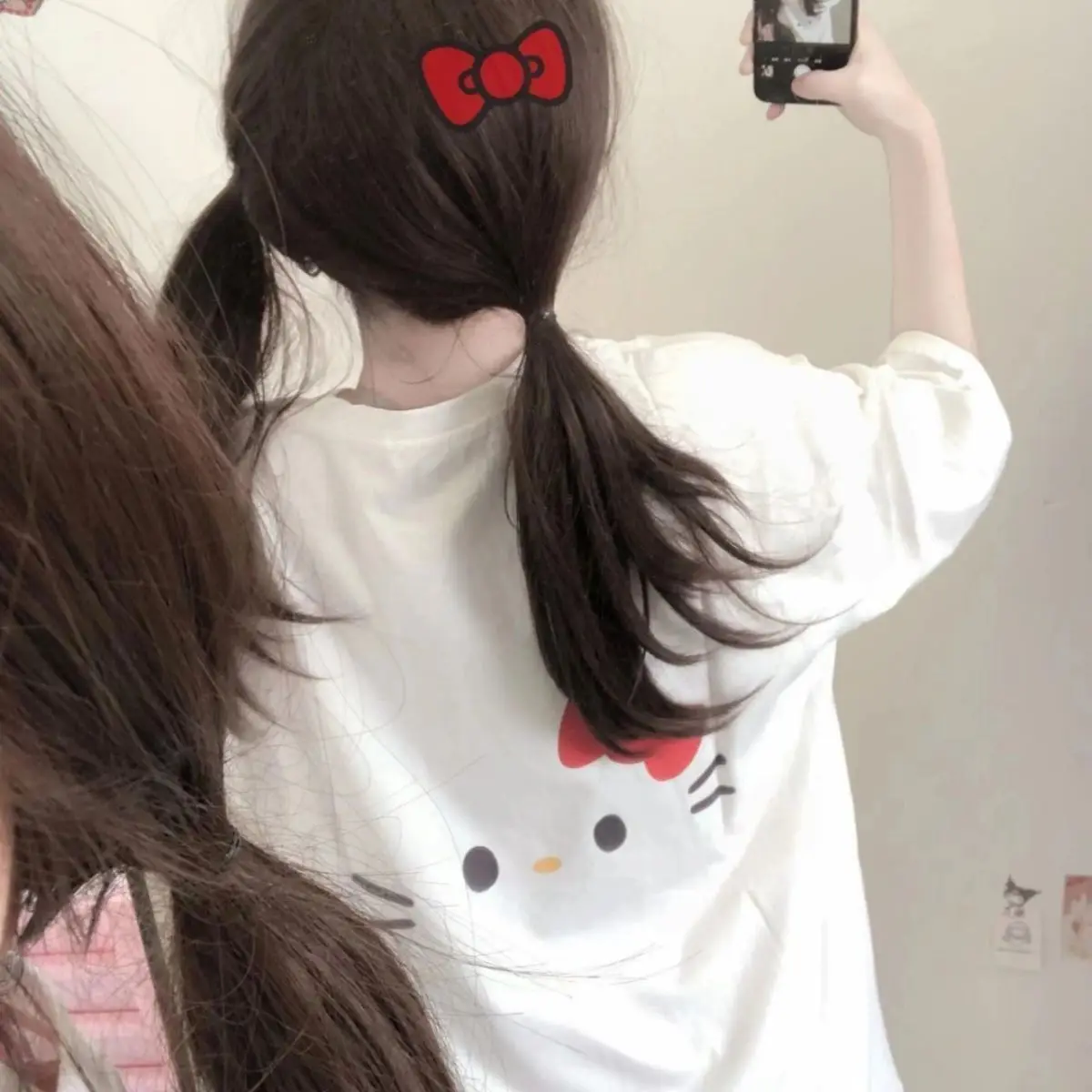 Cotton Hello Kitty Kawaii Clothes Sanrio T shirt Female Cartoon Kitty ...