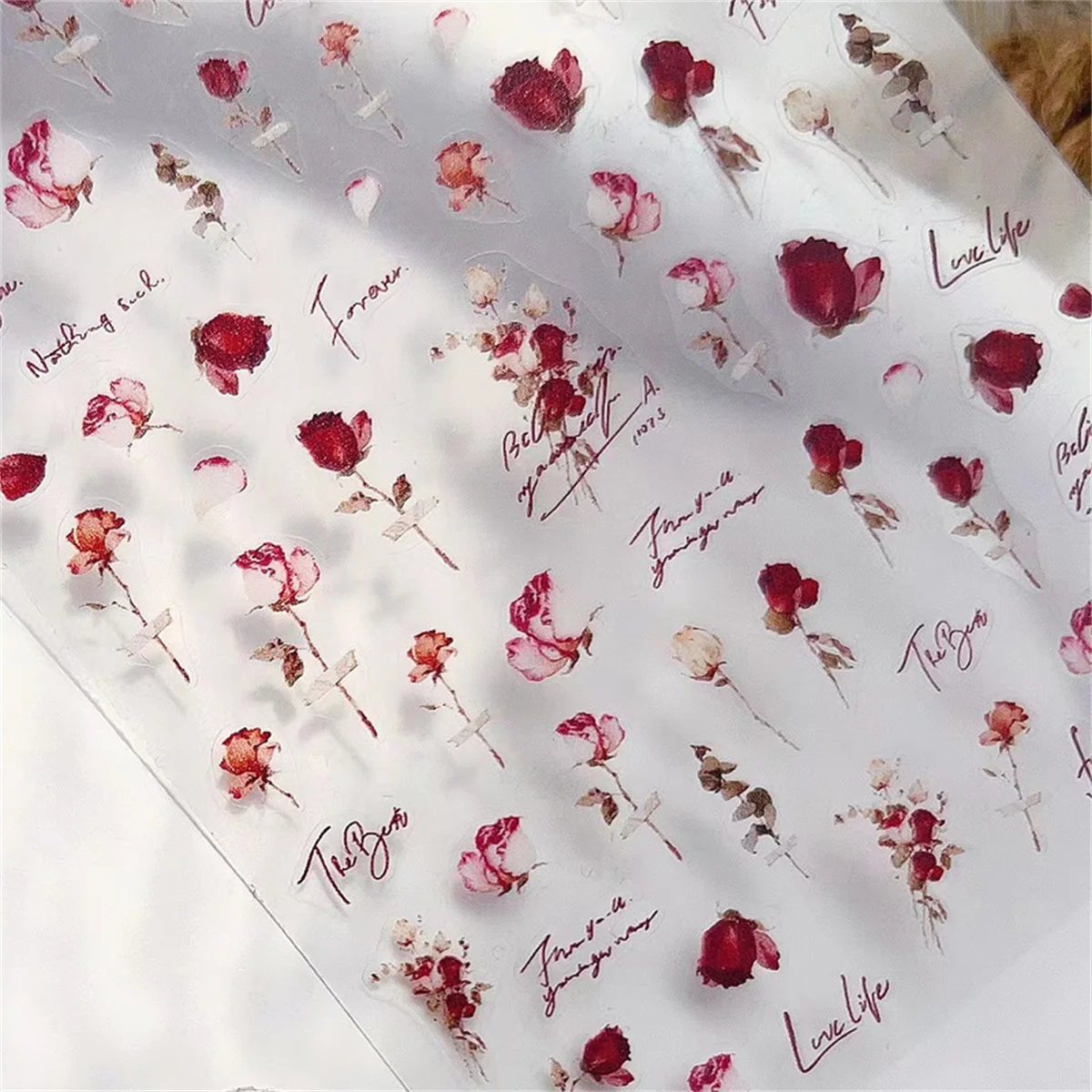 1pcs-5D-Simple-Red-Ink-Rose-Floral-Nail-Art-Stickers-Red-Pink-Flower ...