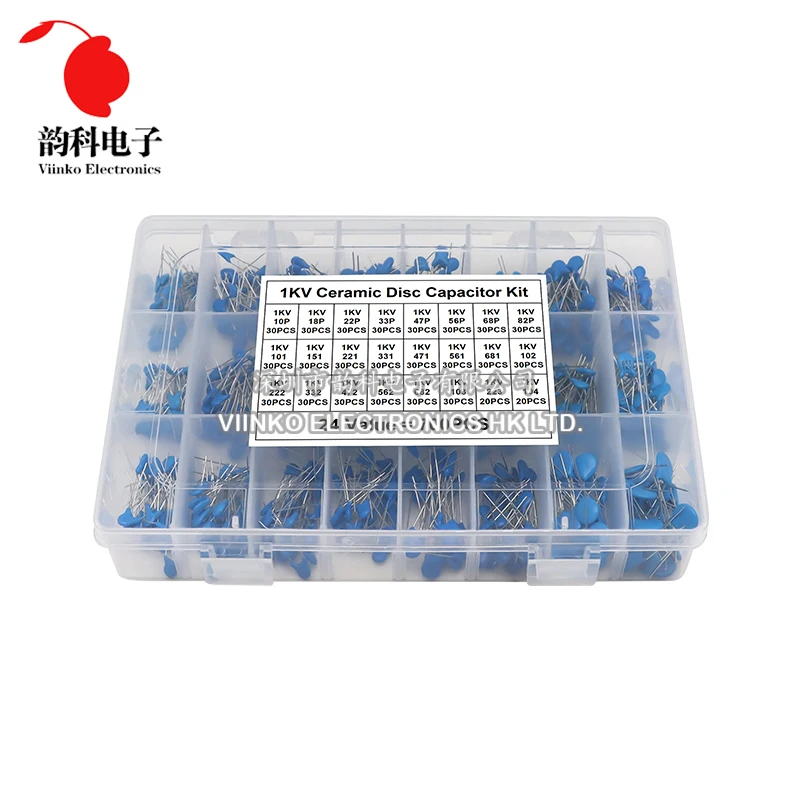 700pcs 1KV 1000V High Voltage Ceramic Capacitor Kit 10PF-100NF 24Values ...