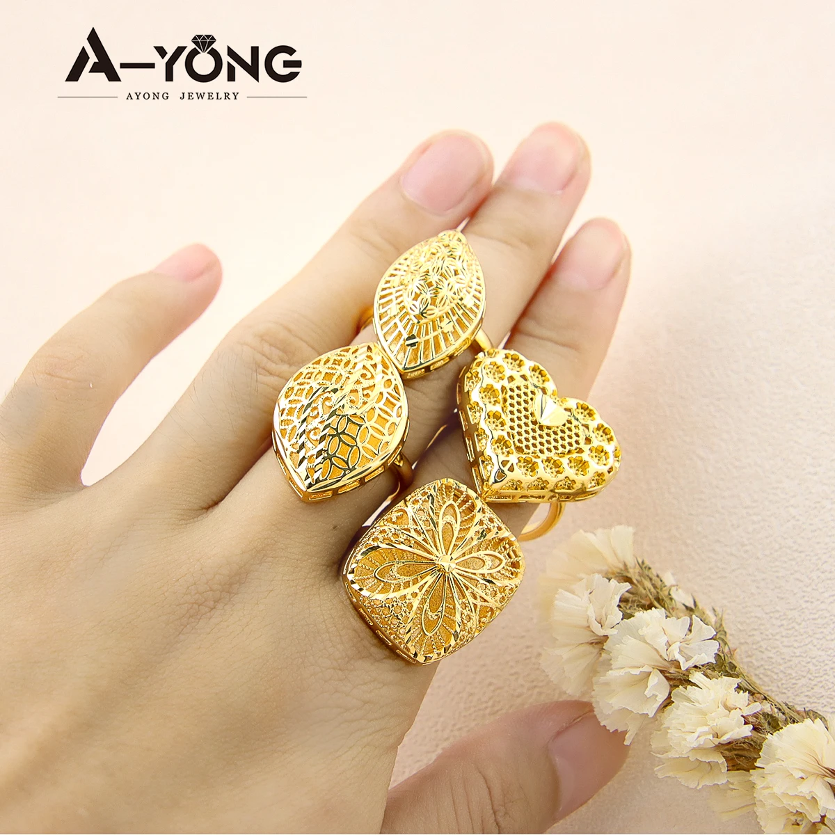 AYONG-Dubai-Gold-Color-Wedding-Rings-18k-Gold-Plated-Hearts-Hollow-Out ...