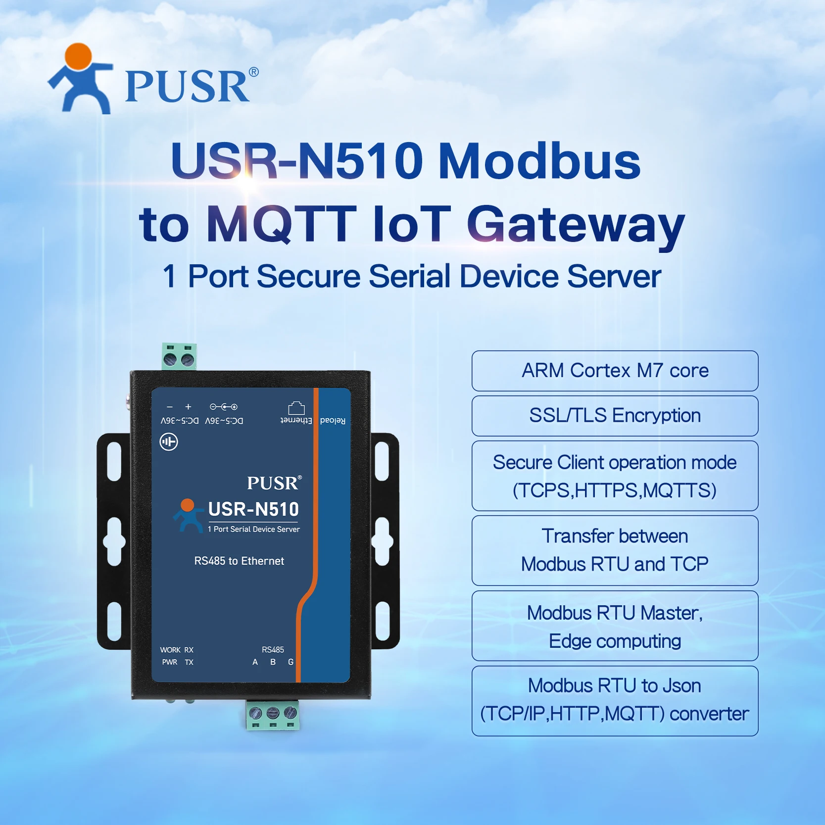 PUSR RS485 Serial to Ethernet Converter MQTT TCP to RTU Gateway 1 Port USR N510| | - AliExpress